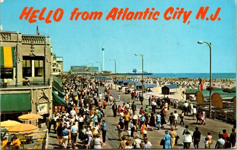 Hello Atlantic City New Jersey Banner Boardwalk Beach Ocean Chrome WOB ...