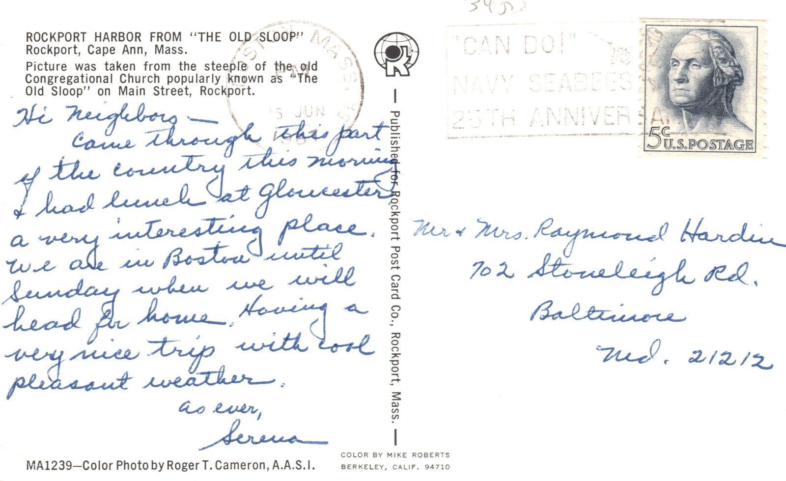 Vintage Postcard 1967 Rockport Harbor from The Old Sloop Cape Ann ...