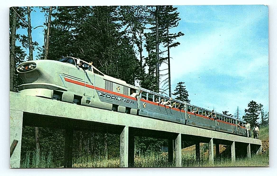 PORTLAND ZOO, OR Oregon ~ "THE ZOOLINER" Railroad Train c1960s Postcard ...