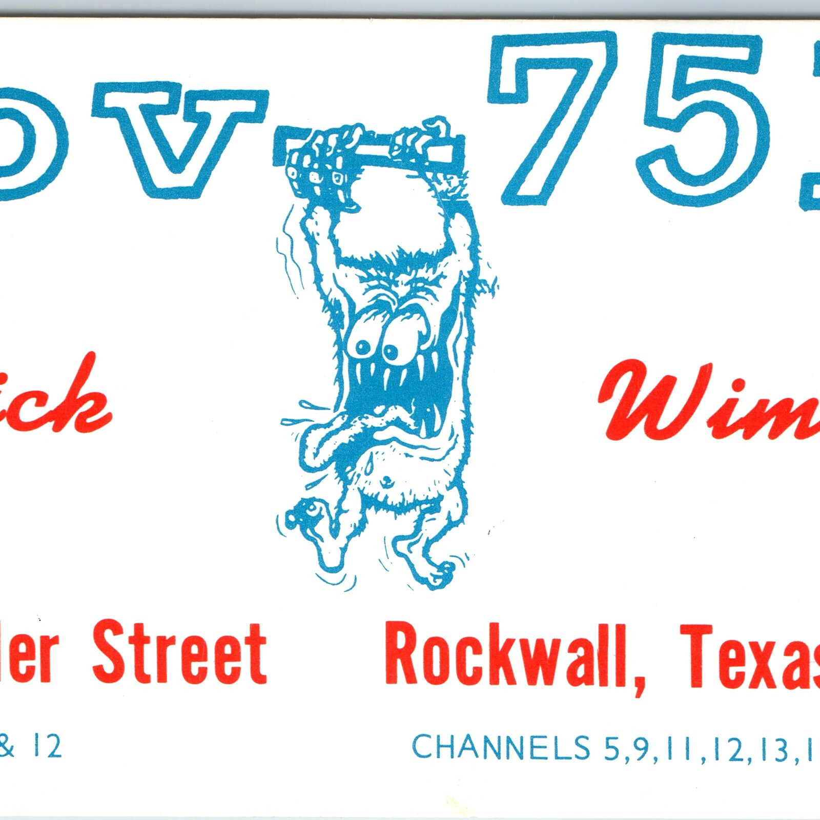c1970s Rockwall, TX Hanging Monster Art QSL Radio Card Wimpee Cartoon ...