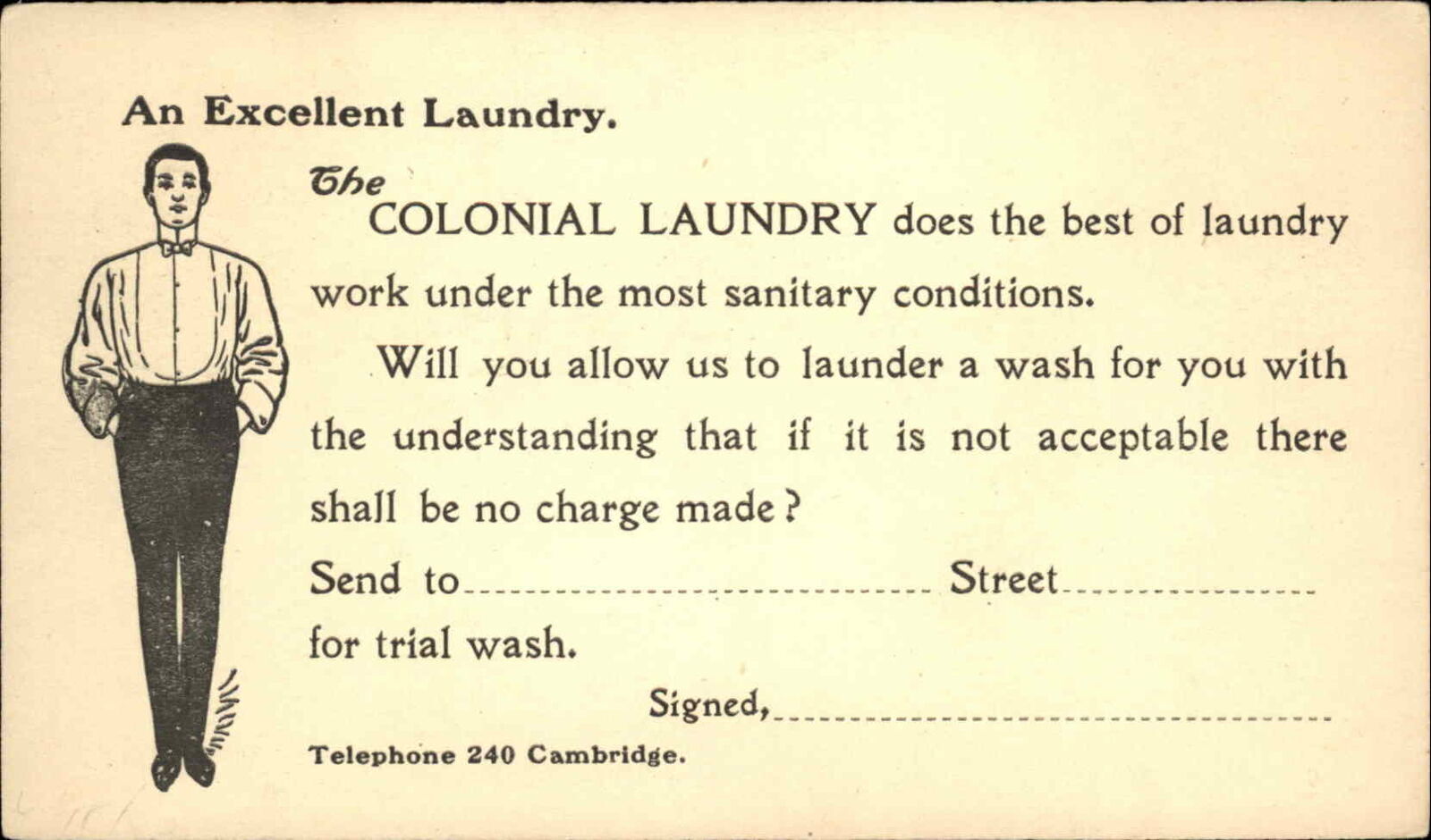 Antique Postal Card Cambridge Mass MA Colonial Laundry AD ADVERTISING ...