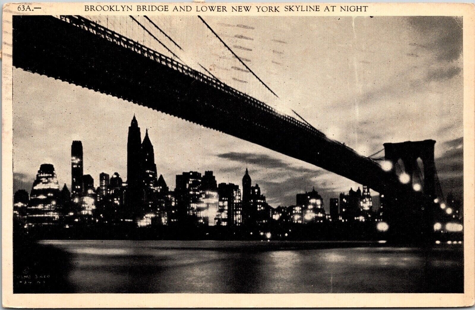 View Brooklyn Bridge Lower New York Skyline Lighted Night Scene ...