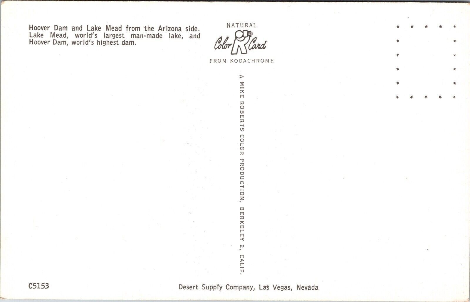 Hoover Dam Lake Mead Arizona Man Made Highest Dam Postcard Color ...