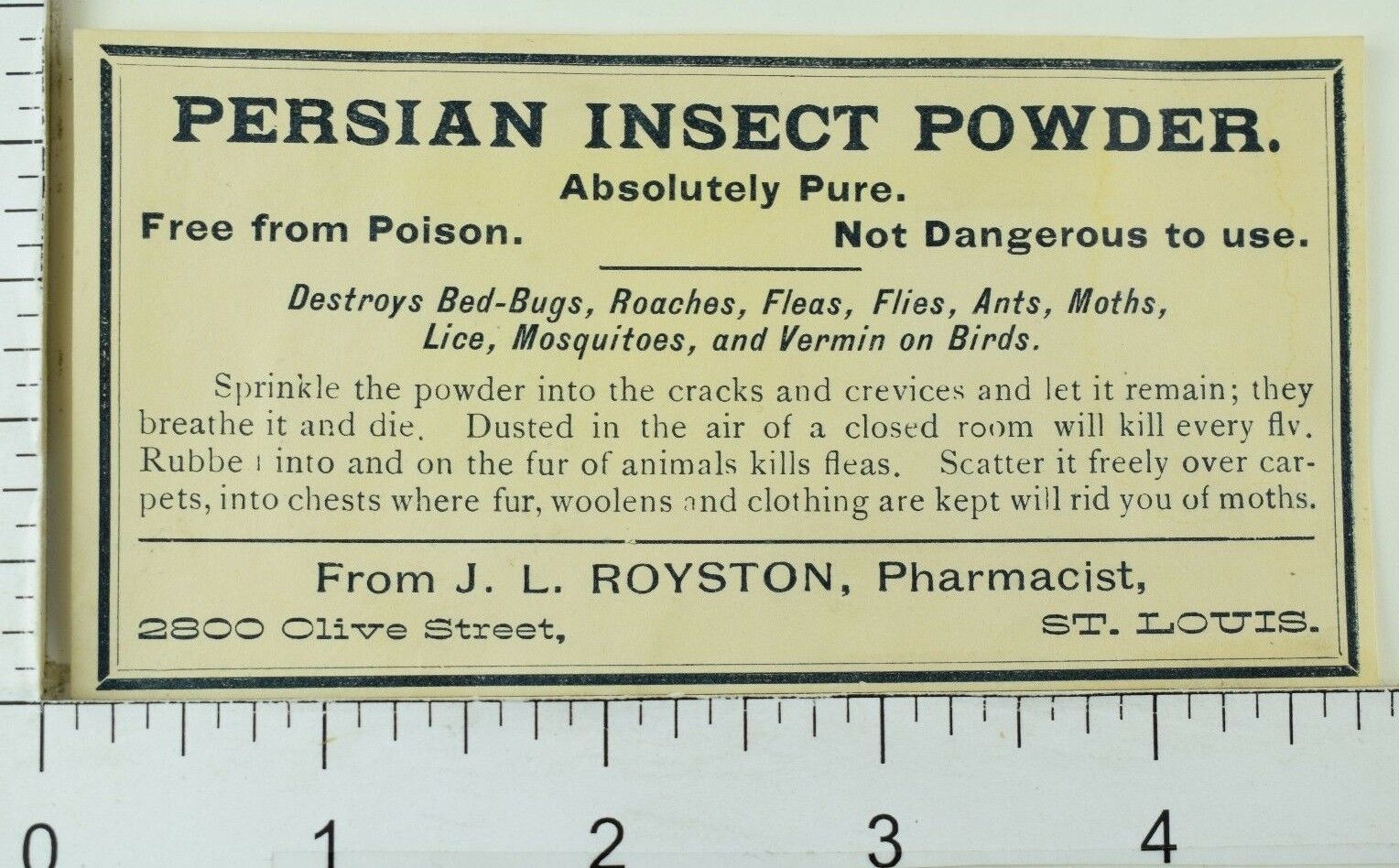1890's Persian Insect Powder Label, J.L. Royston Pharmacist, St. Louis ...