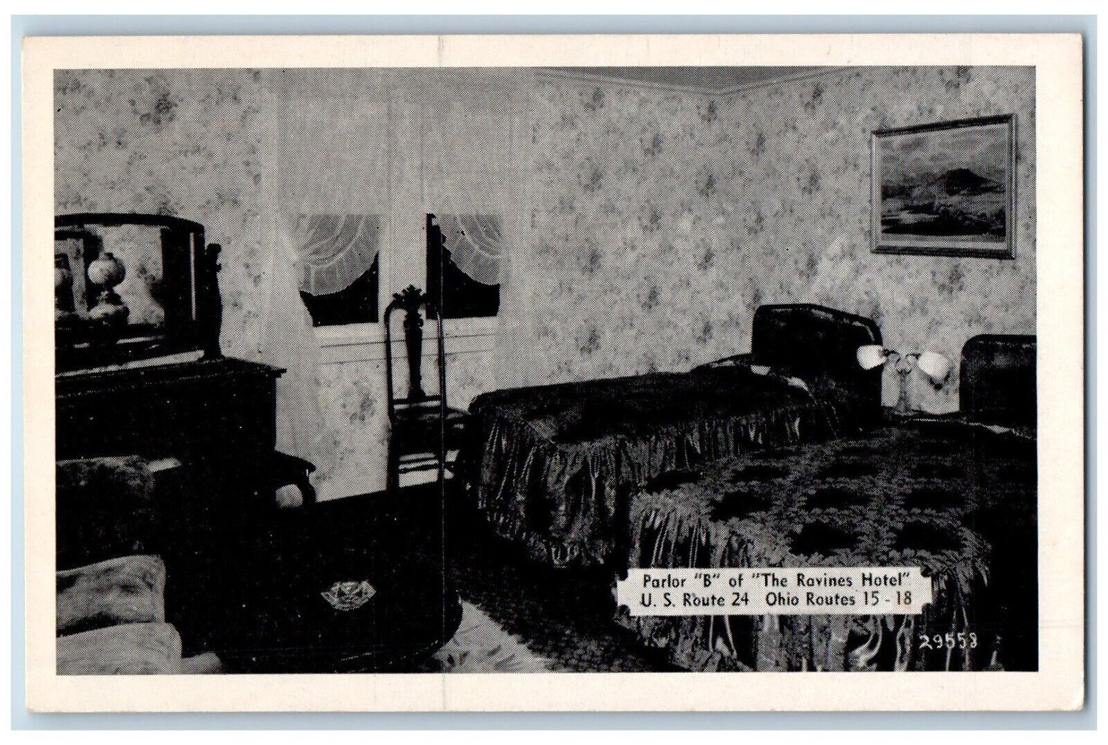 Defiance Ohio OH Postcard Parlor B Of Ravines Hotel US Route Interior ...