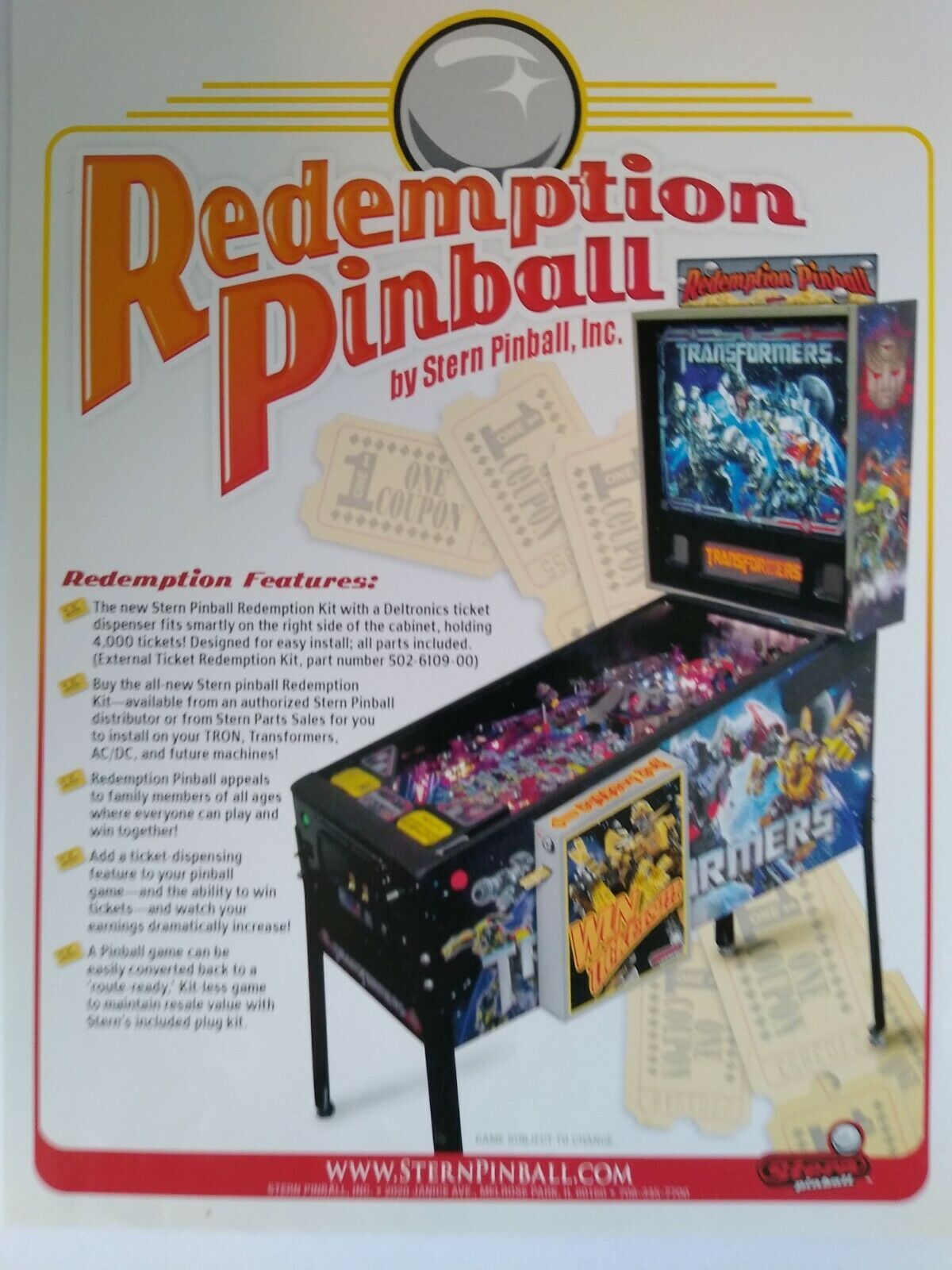 Transformers Pinball FLYER Redemption Edition Original NOS Artwork ...