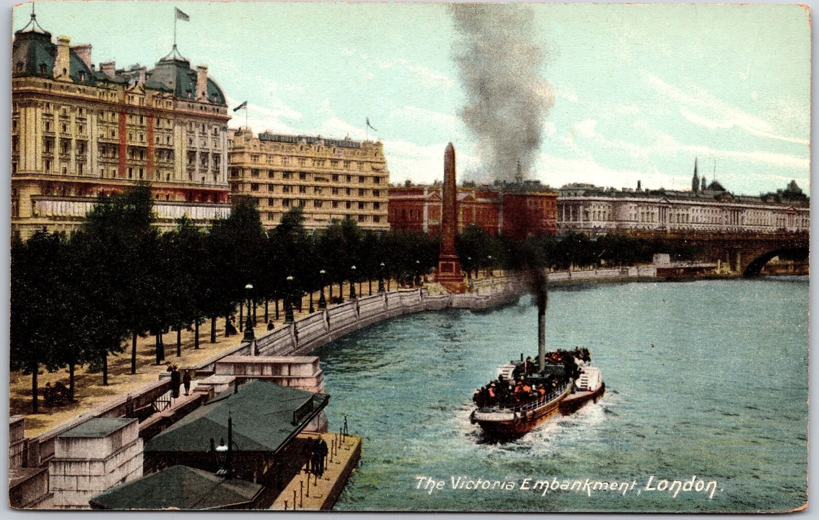 The Victoria Embankment London England Ships Trees Buildings Postcard ...