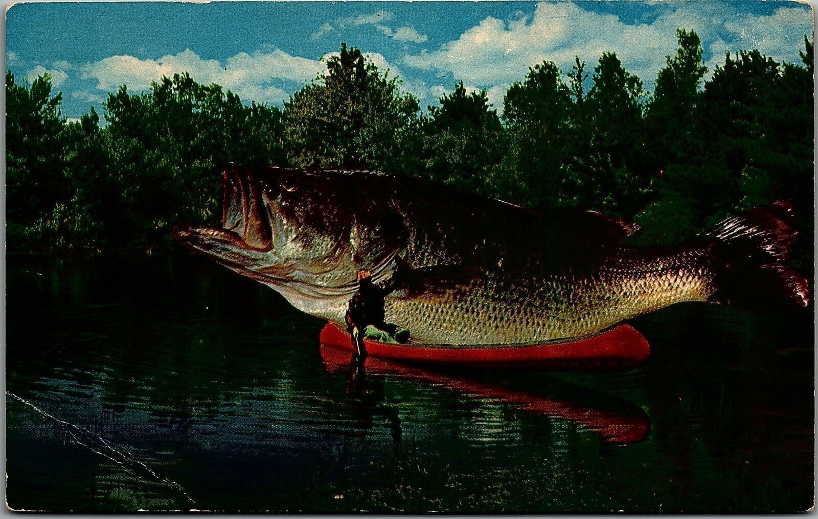 Vintage Comedic BIG ONE GOT Away Huge Fish Canoe Exaggerated Postcard ...