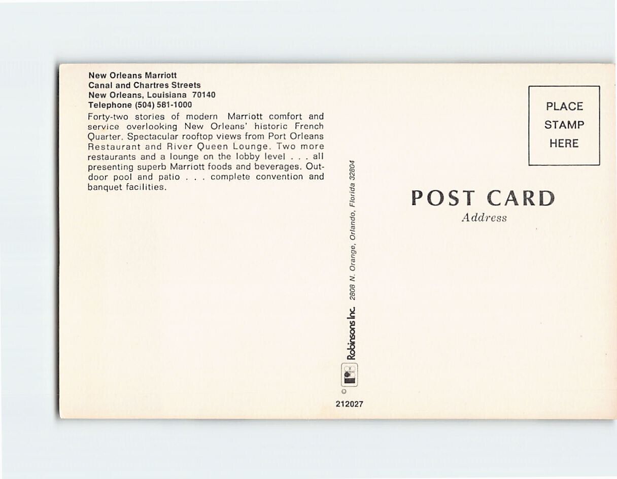 Postcard Marriott Hotel Canal and Chartres Streets Louisiana USA ...