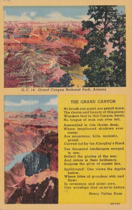 Arizona Grand Canyon National Park Poem By Henry Felton Huse Curteich ...