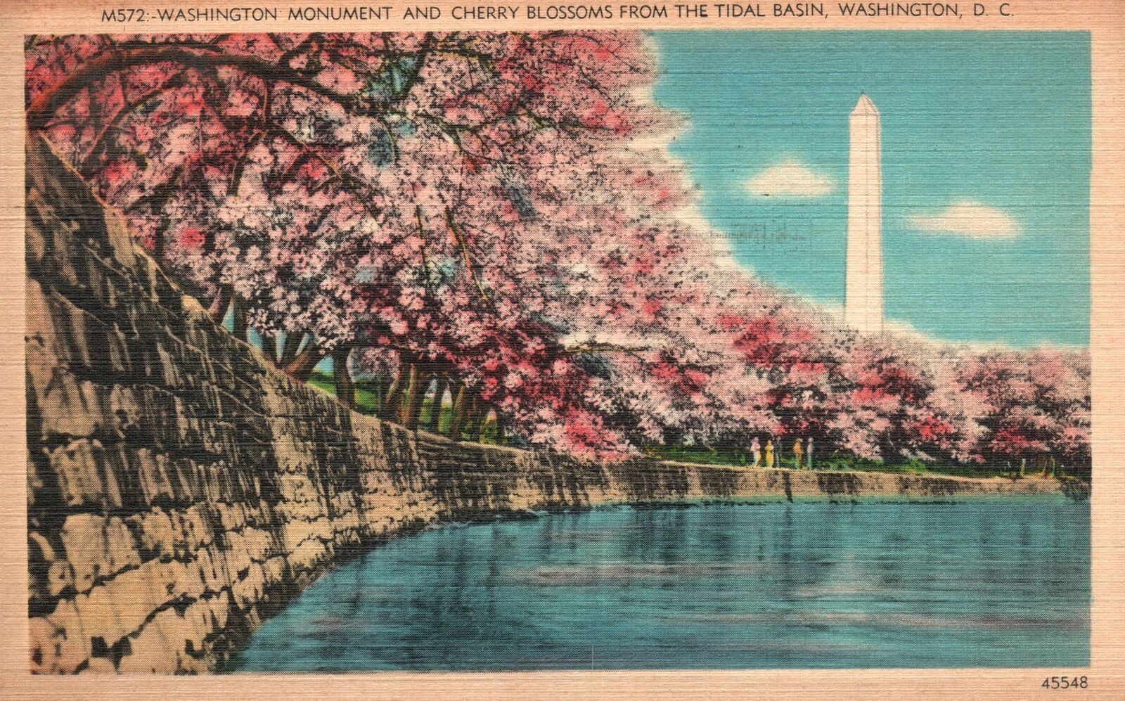Vintage Postcard 1943 Washington Monument And Cherry Blossoms ...