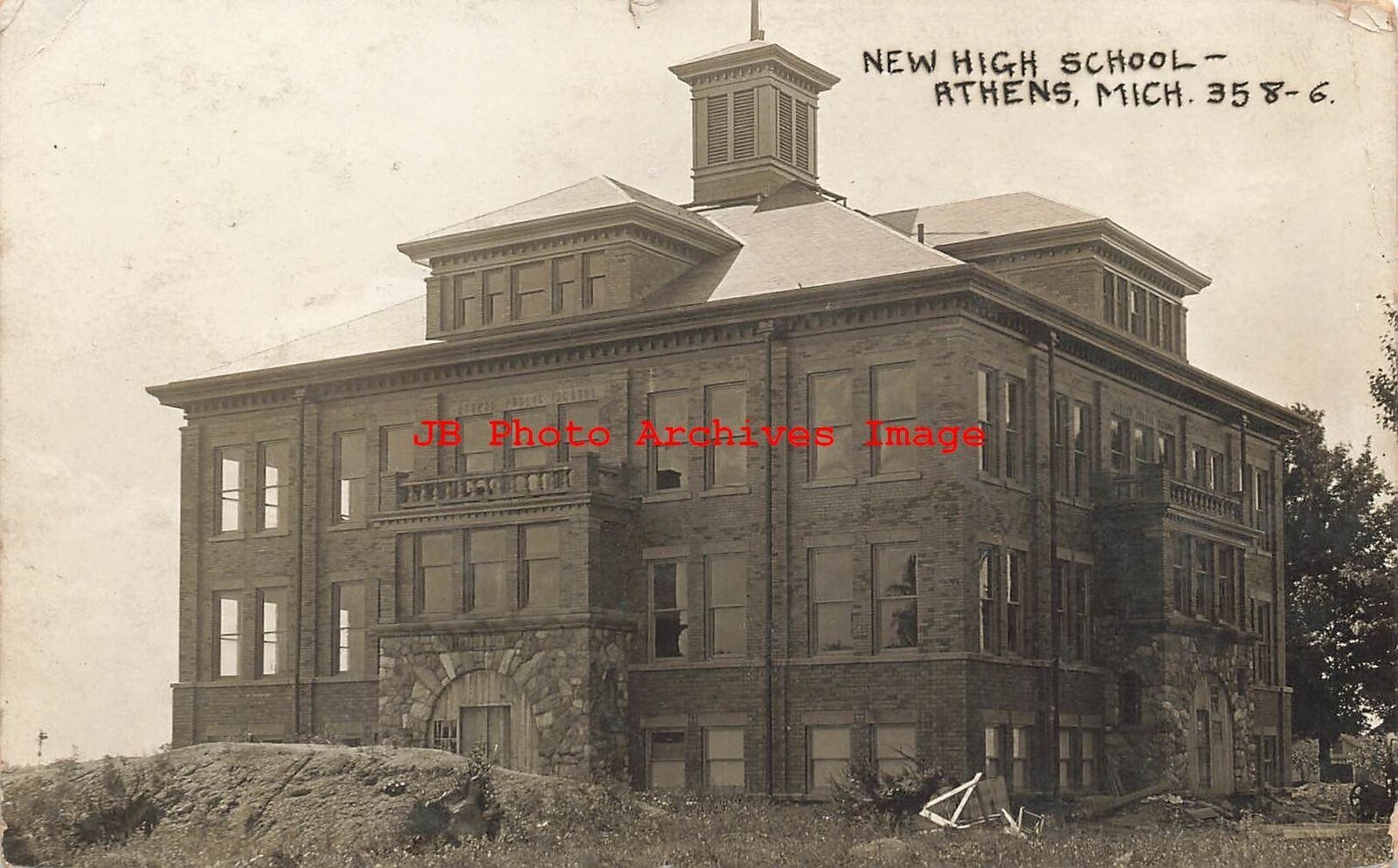 MI, Athens, Michigan, RPPC, High School Building, Exterior View, Photo ...
