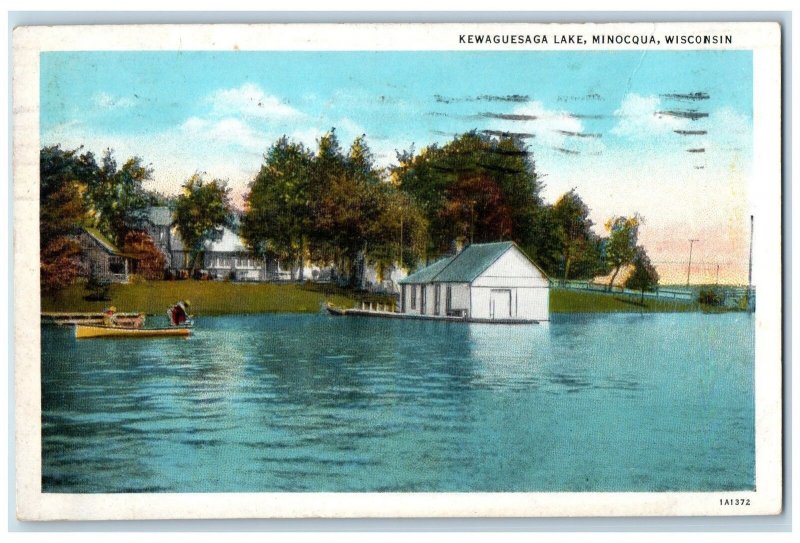 1940 Kawaguesaga Lake Boat House Scene Minocqua Wisconsin WI Vintage ...