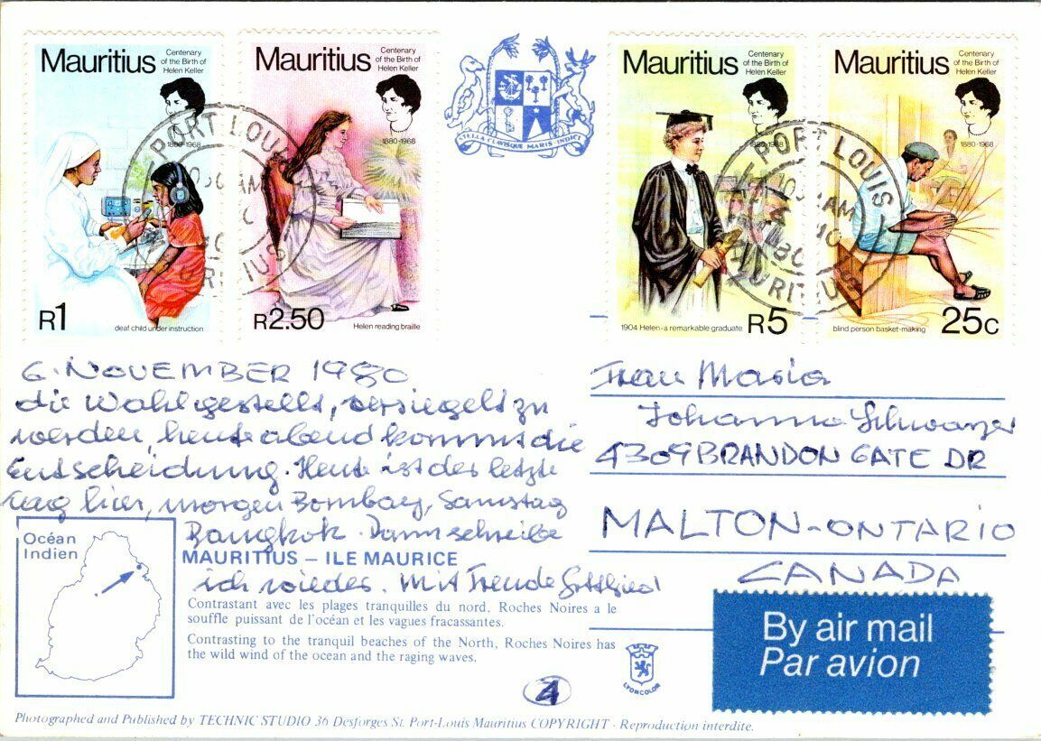 Vintage Continental Size Postcard Roches Noires Beach South Mauritius ...