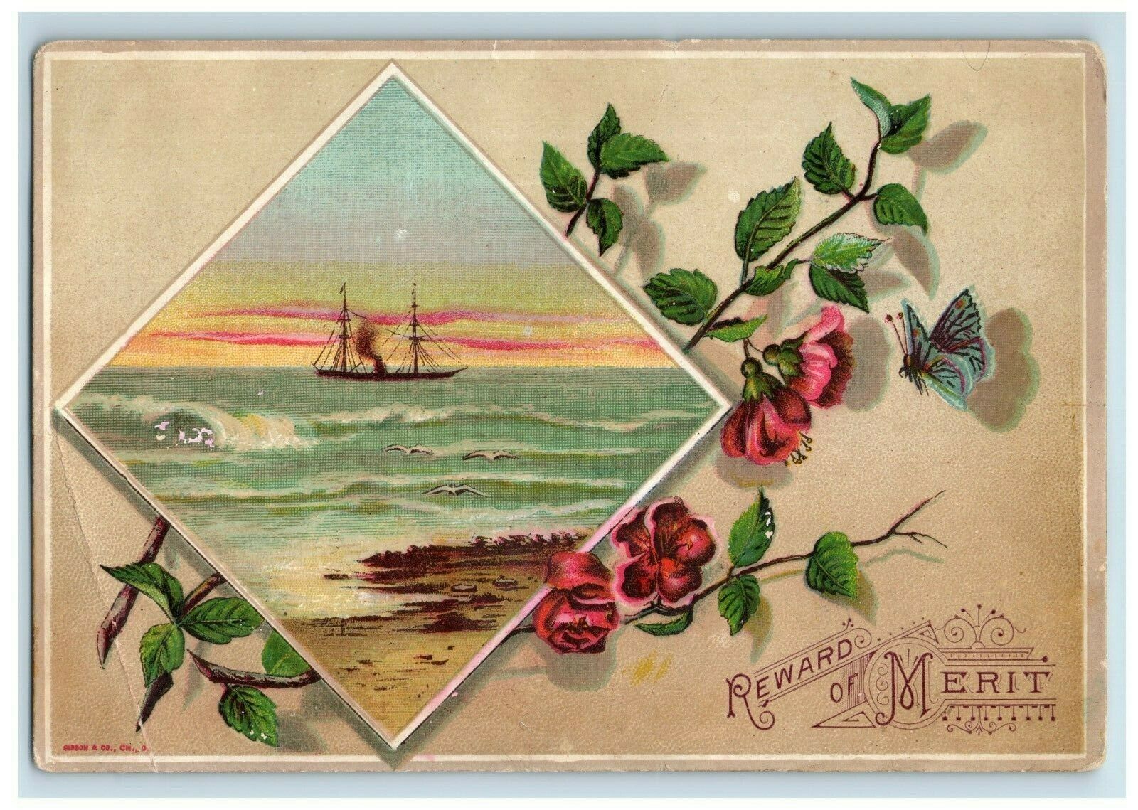 1880s Victorian Reward Of Merit Cards Birds Pansies Swan Ship Lot Of 10 ...