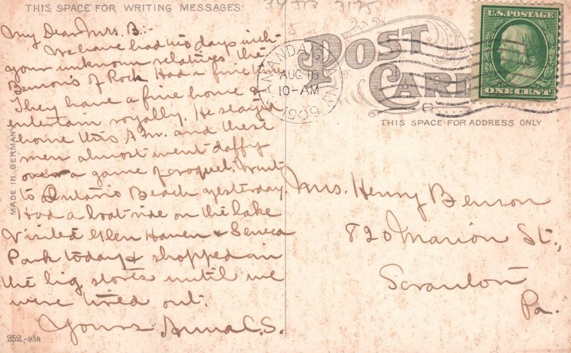 Vintage Postcard 1909 Stunning Front View Seneca Hotel Rochester New ...