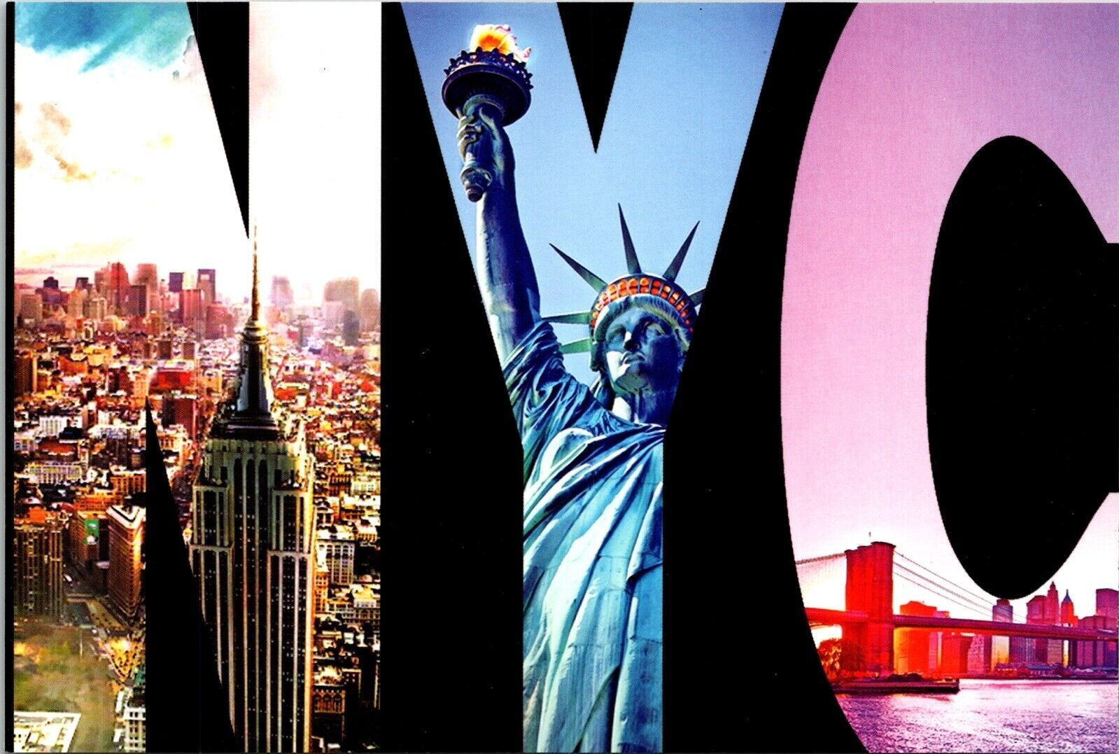 New York City NYC Statue Of Liberty Downtown Bridg Landscape Chrome ...