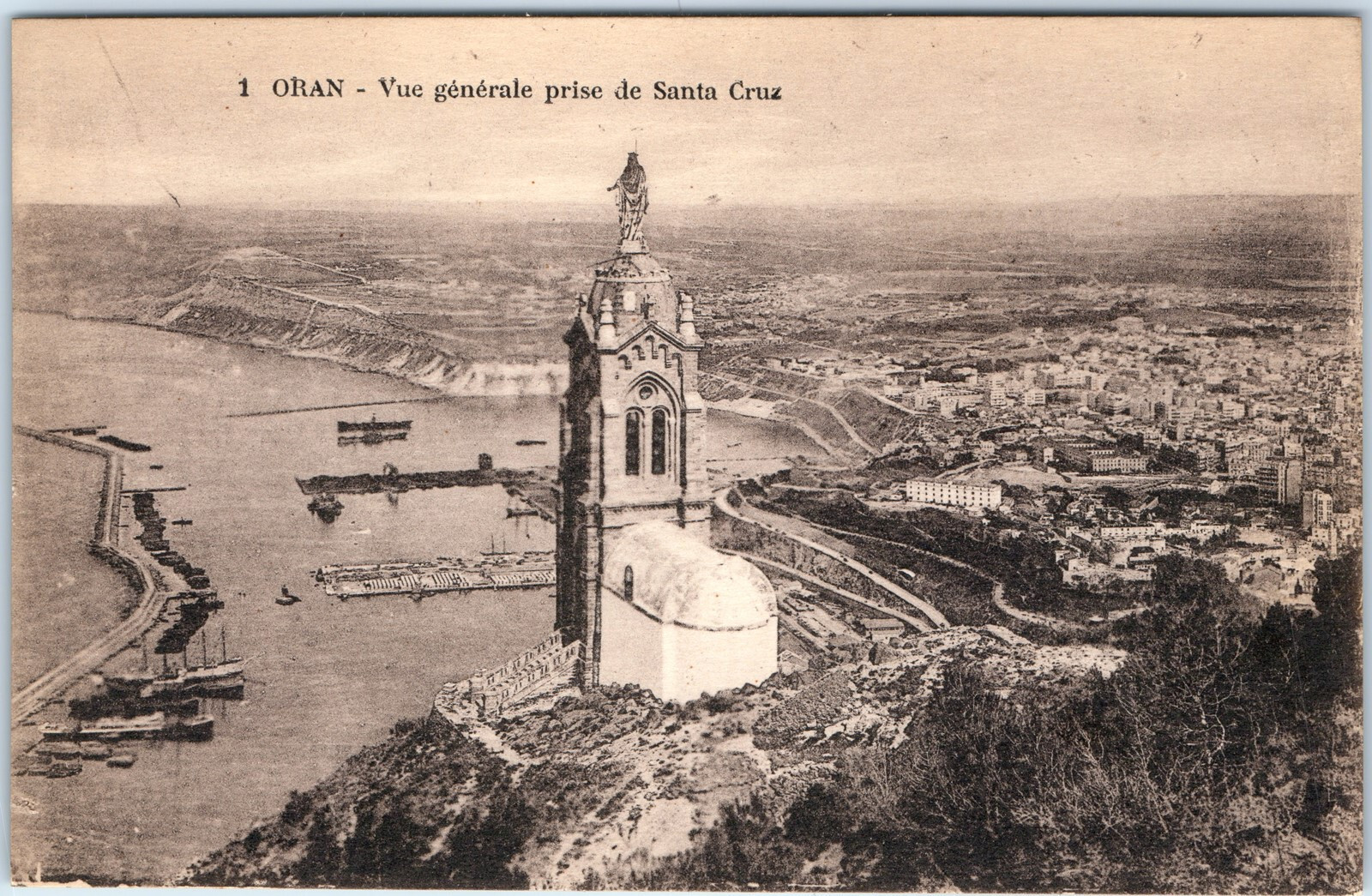 c1920s Oran, Algeria Santa Cruz Church Tower Bay Harbor Port City ...