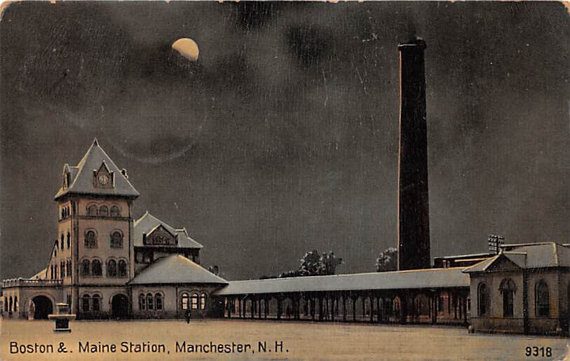 Boston & Maine Railroad Station by Moonlight Manchester NH Hillsborough ...