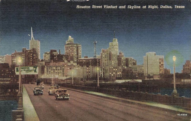 c1940s Houston Street Viaduct Skyline Night View Classic Cars Dallas ...
