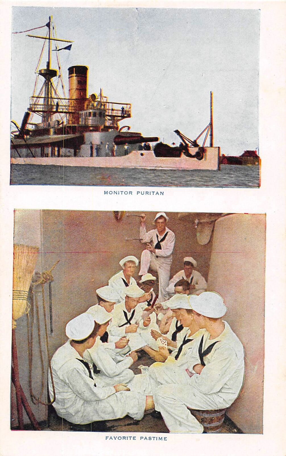 USS Puritan Monitor US Navy Ship Sailors Playing Cards 1910c postcard ...