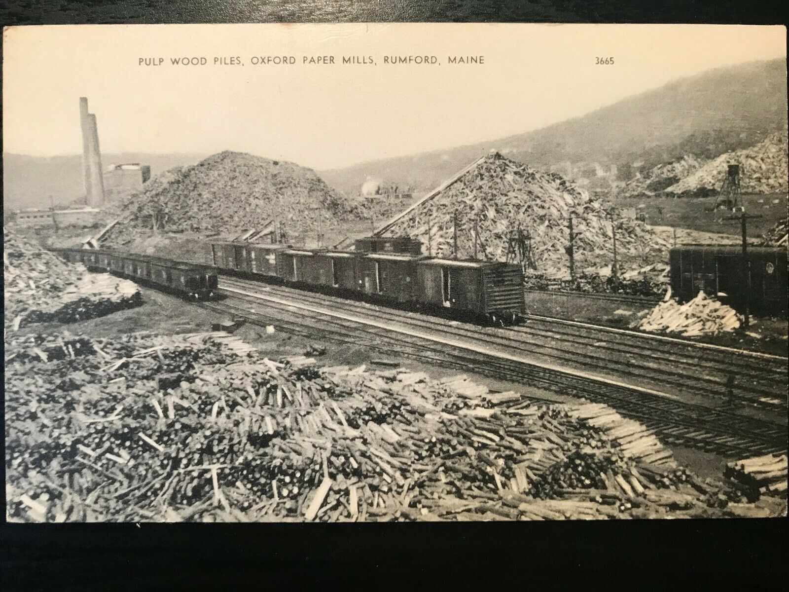 Vintage Postcard 1940's Pulp Wood Pile Oxford Paper Mills Rumford Maine ...