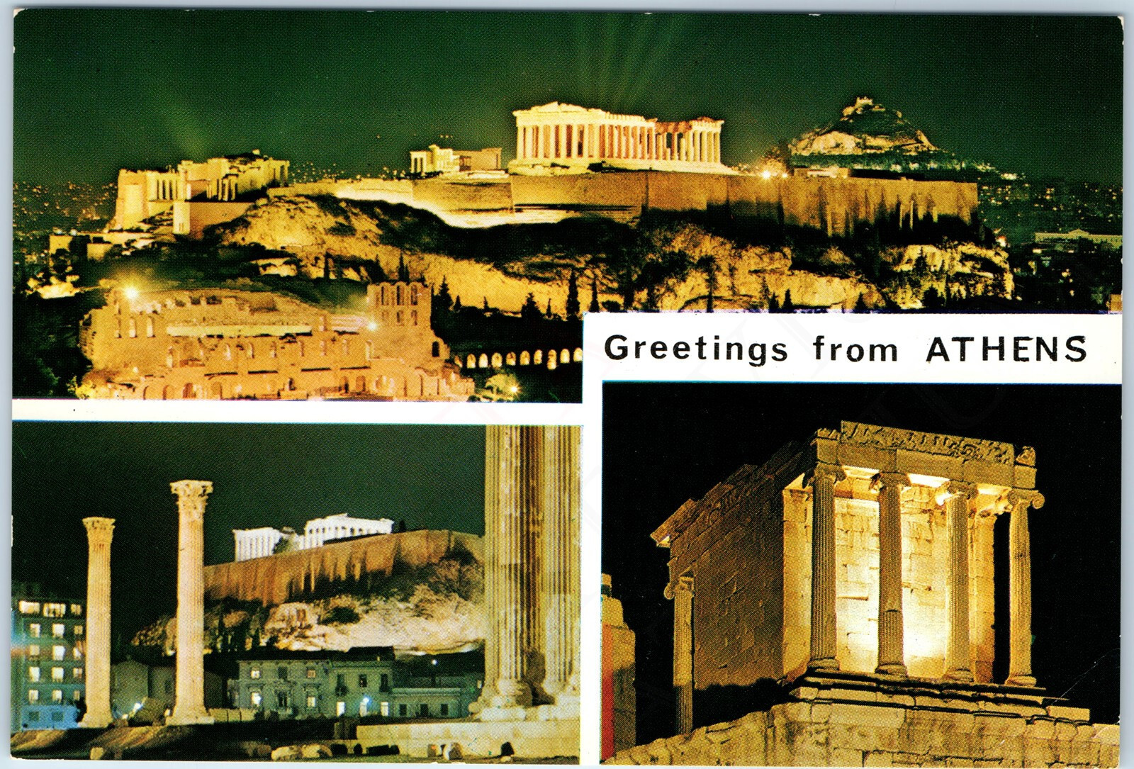 c1970s Athens, GR Acropolis Night Jumbo Chrome Postcard Parthenon ...