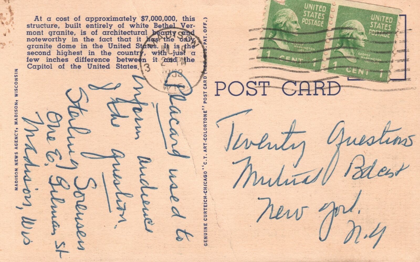 Vintage Postcard 1953 Wisconsin State Capitol Madison Wisconsin WI ...