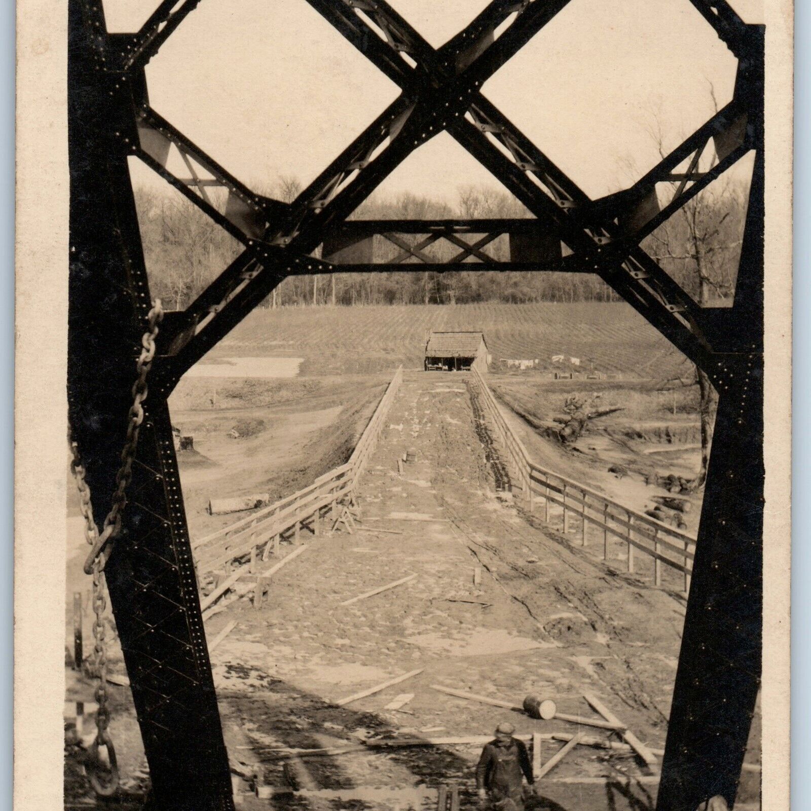 c1910s Bridge Construction Tower RPPC Steel Beam Ramp Farm Real Photo ...