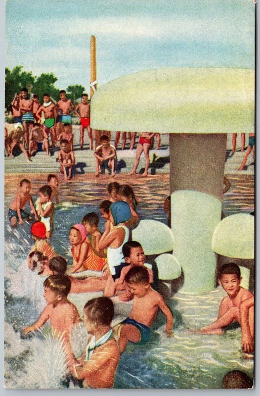CHINA 1952 Postcard Happy Children Playing Swimming Pool | Asia ...