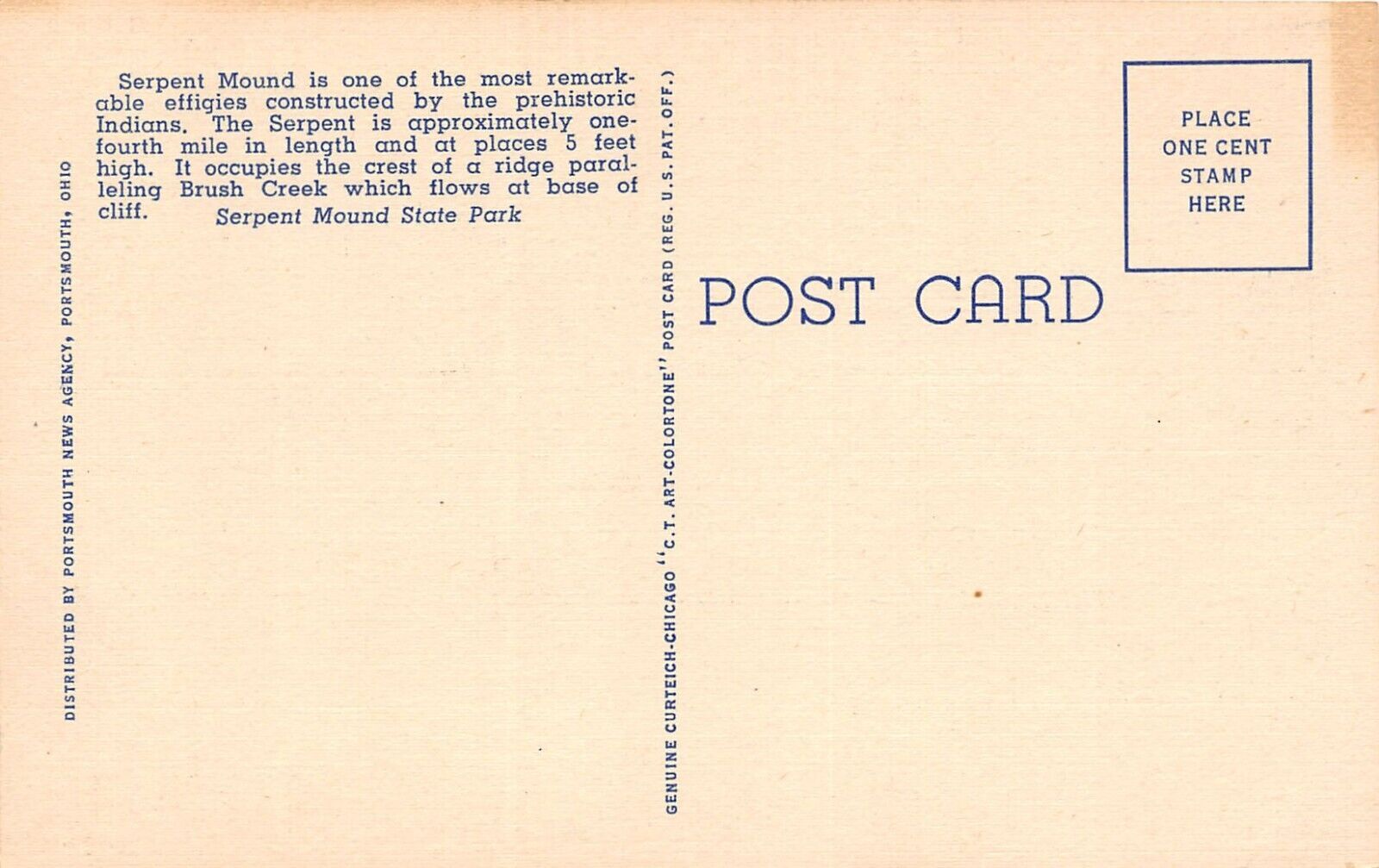 J67/ Peebles Ohio Postcard Linen Great Serpent Mound Indians Natives 25 ...