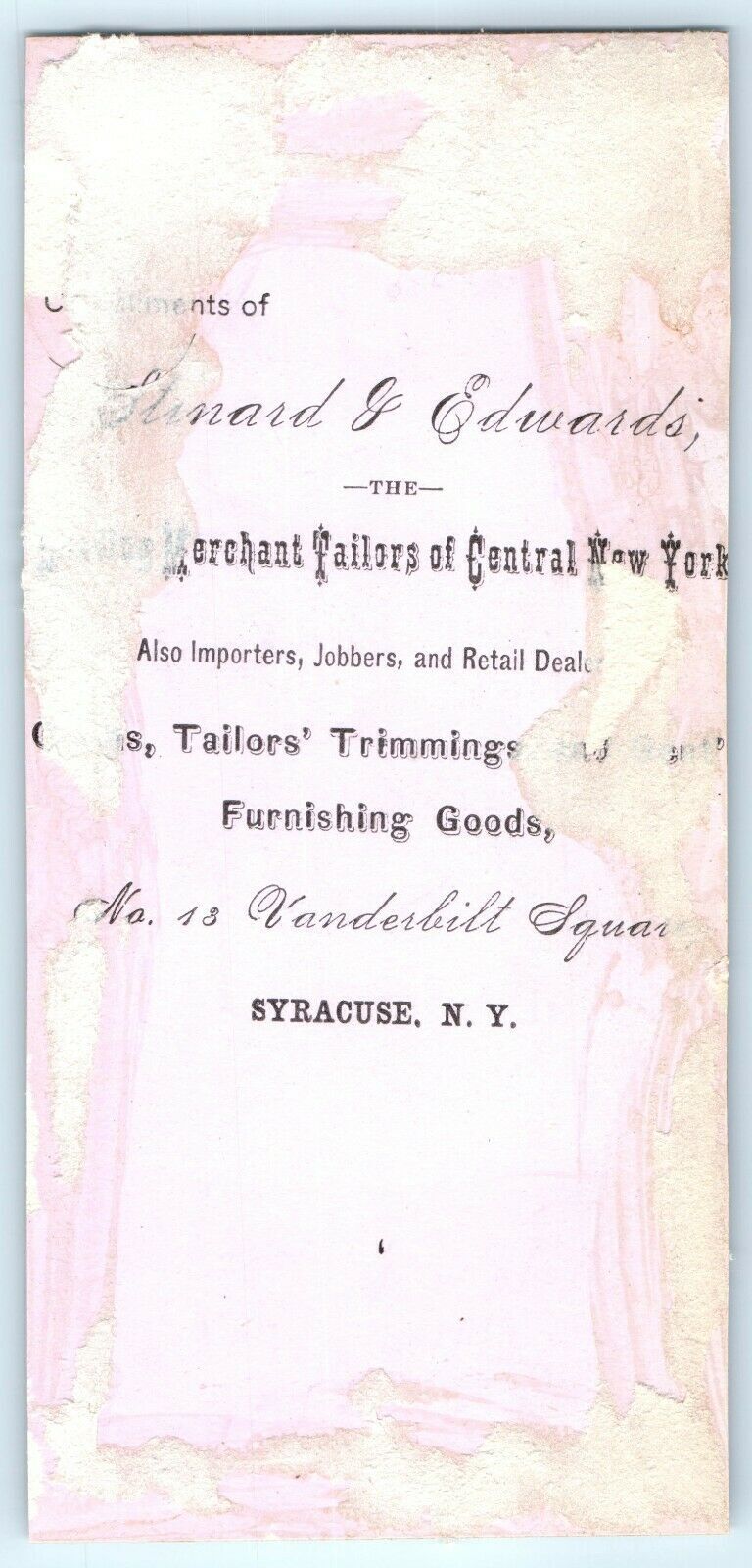 x2 Set 1880 Syracuse Bookmark Tailor Trade Cards Stinard & Edwards ...