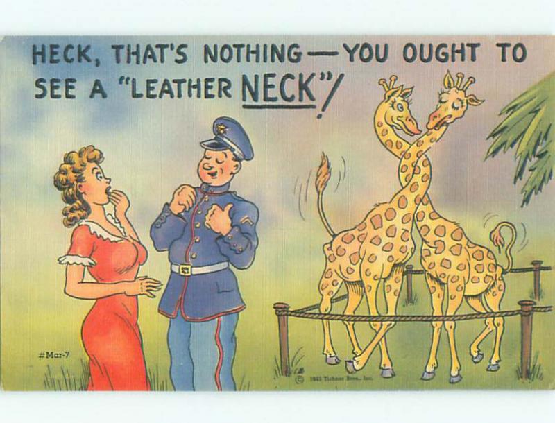 Unused Linen risque SEXY GIRL - NECKING JOKE - GIRAFFES SHOWN k3294 ...