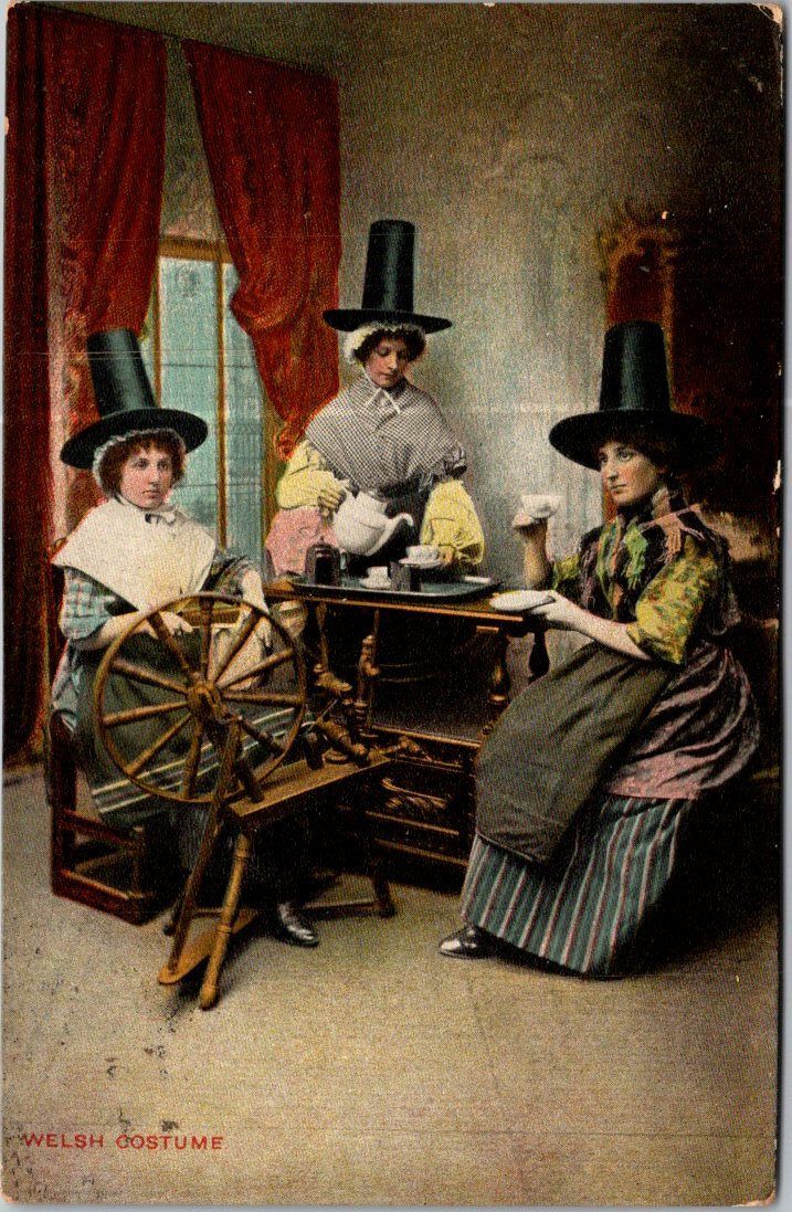 Welsh Women In Traditional Costume With Spinning Wheel 1907 | Topics ...