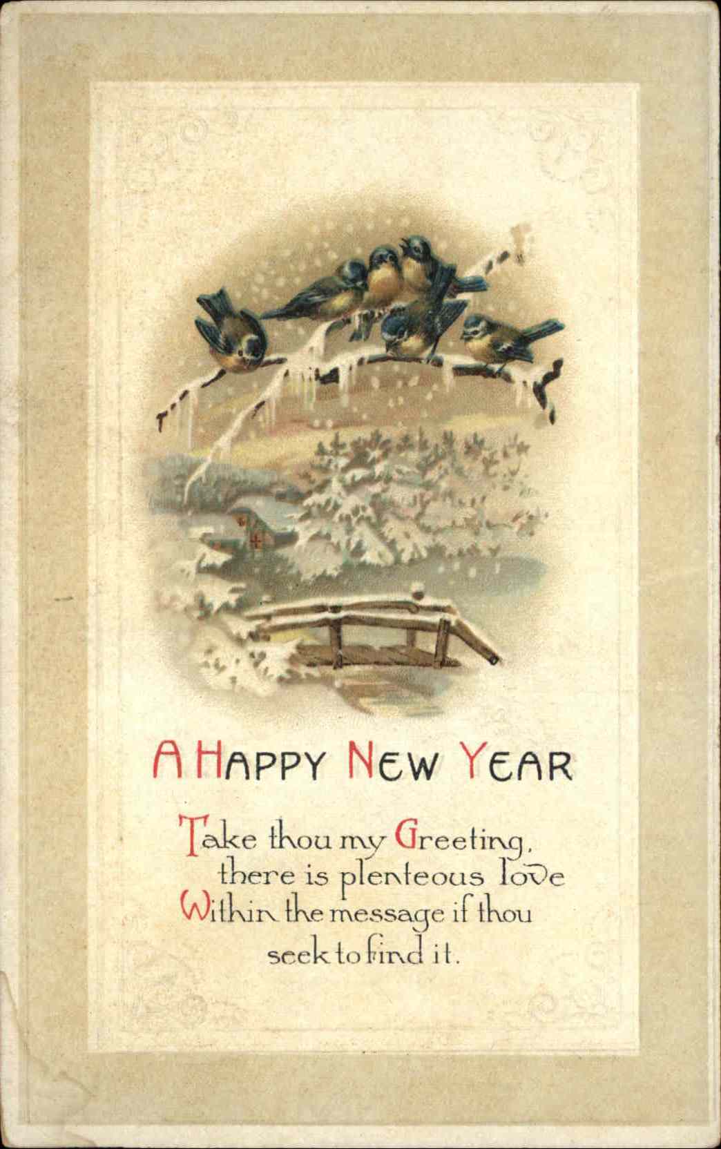 New Year's Birds Foot Bridge Embossed Ellen Clapsaddle 1900s-20s ...