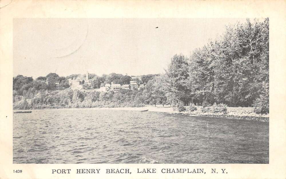 Lake Champlain New York Port Henry Beach, B/W Photo Print Vintage PC ...