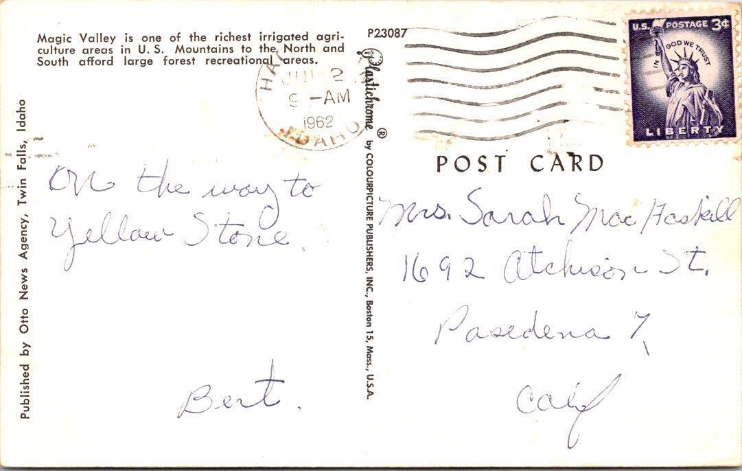 ID, Idaho MAGIC VALLEY MAP~ATTRACTIONS CARD Greetings 1962 Chrome ...