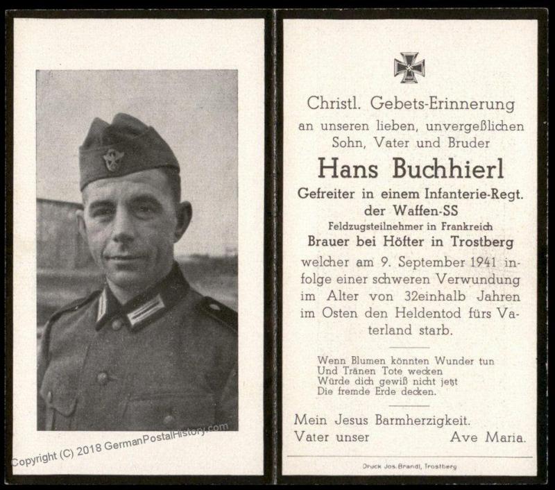 3rd Reich Waffen SS Death Card Mourning Memorial 77147 | Europe ...