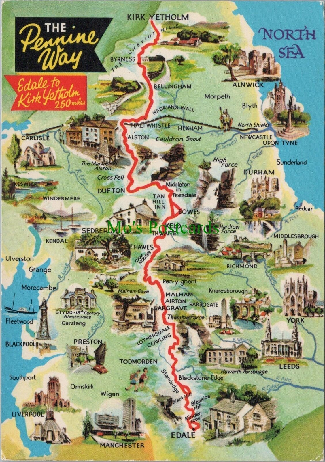 Cartography Postcard - Map of The Pennine Way, Edale To Kirk Yetholm ...