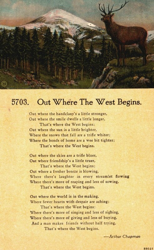 Vintage Postcard 1910's Out Where The West Begins By Arthur Chapman ...