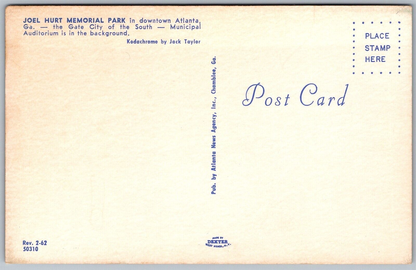 Vtg Atlanta Georgia GA Joel Hurt Memorial Park Auditorium 1950s View ...