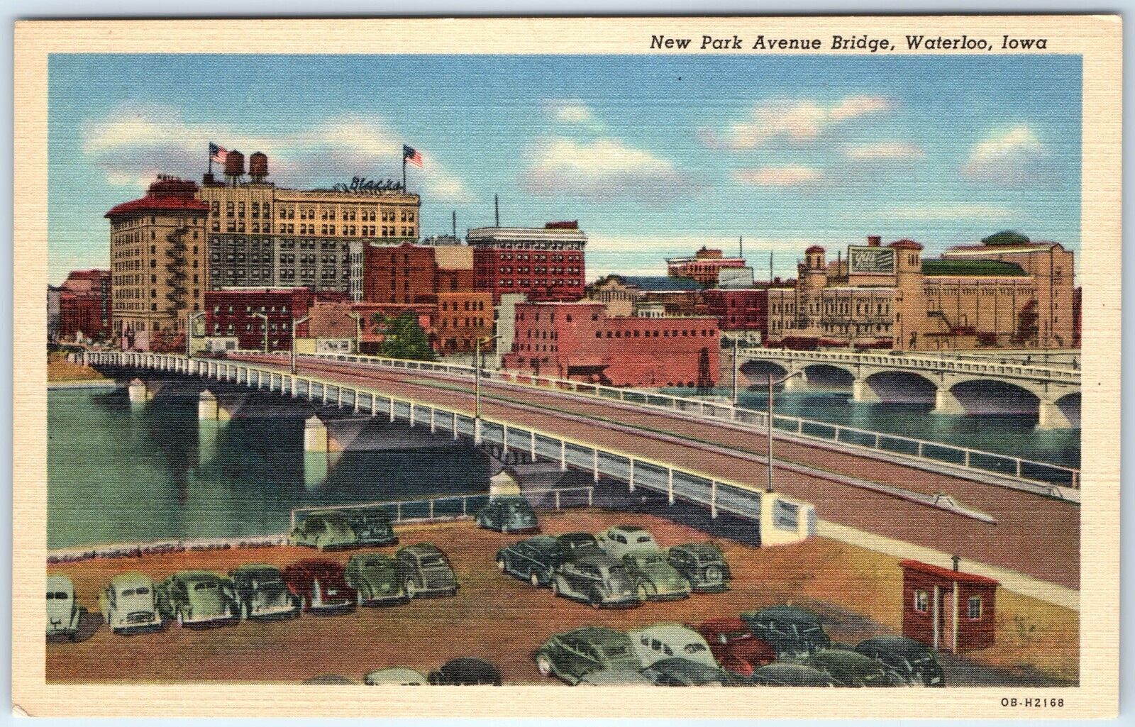 c1940s Waterloo IA Downtown New Park Avenue Bridge Linen Blacks Water ...