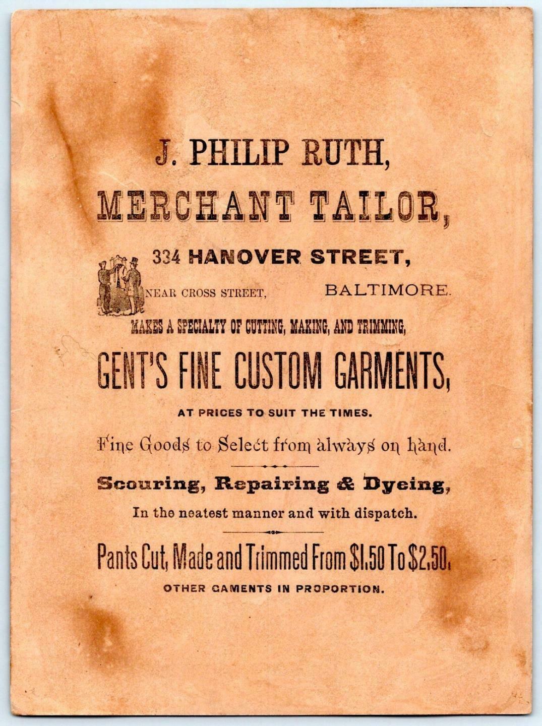 Baltimore Maryland*Md*J P Ruth*Merchant Tailor*Large Victorian Trade ...