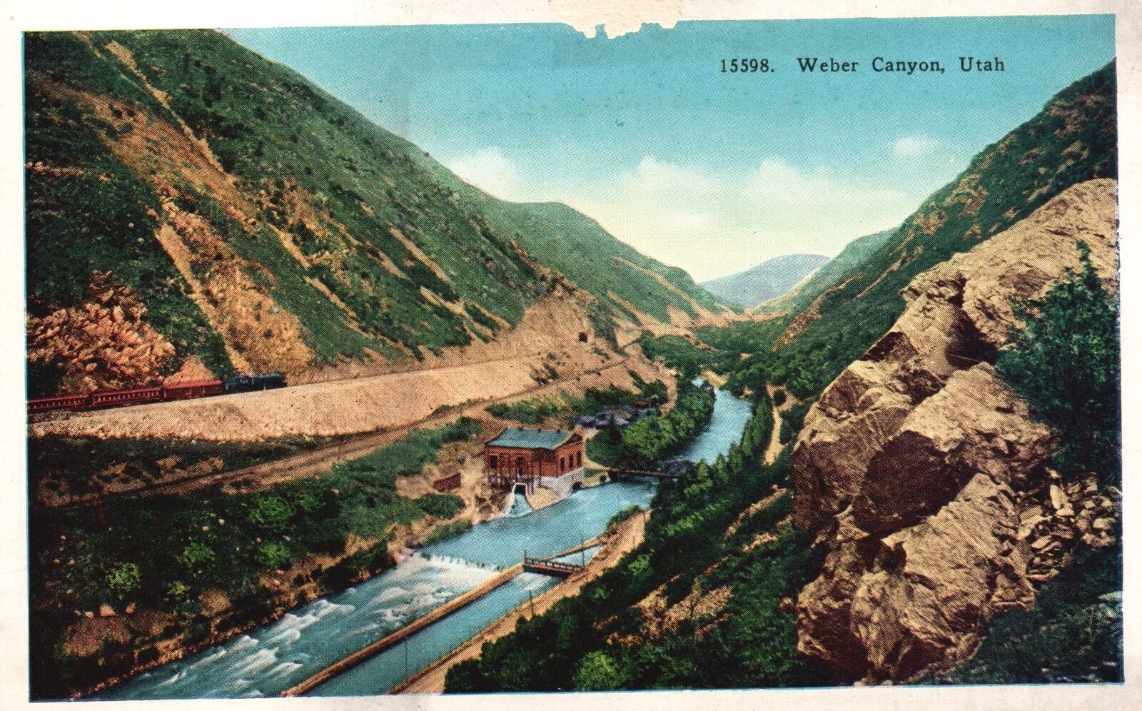 Vintage Postcard Weber Canyon Stream Union Pacific Railroad Mountain ...