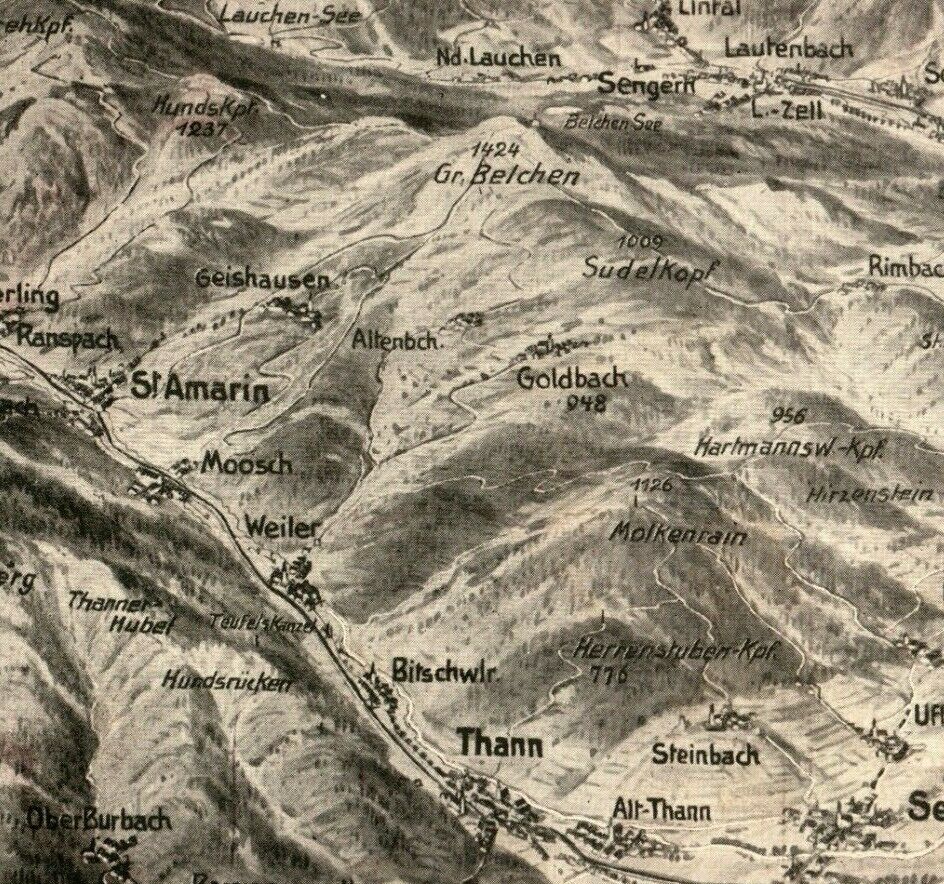 1914-16 WWI German Map Hartmannsweilerkopf mit Sonnheim World War ...