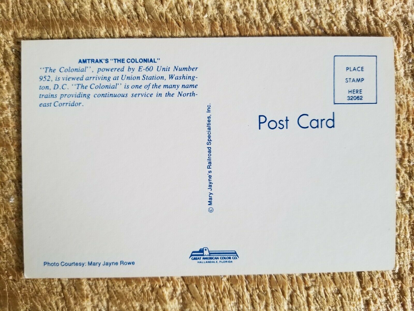 Amtrak's the Colonial Powered by E-60 Unit #952.VTG Railroad Postcard ...
