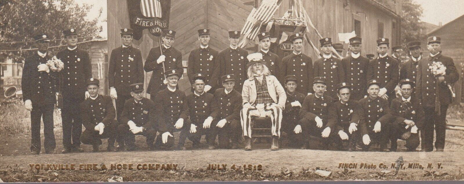 Yorkville NEW YORK RPPC 1912 FIRE DEPARTMENT Firemen UNCLE SAM Flags nr ...