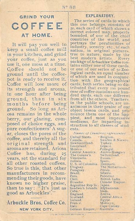 Approx. Size: 3 x 5 Arbuckle's Ariosa coffee New York, NY, USA Late ...