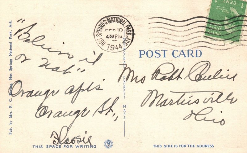Vintage Postcard 1944 Just Arrived Hot Spring National Park Arkansas ...