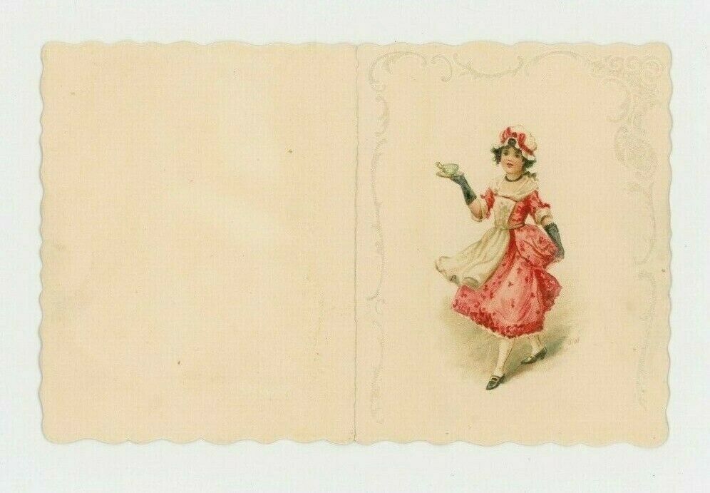 1880s Victorian Invitation to Tea Lovely Girl Colonial Dress Bonnet ...